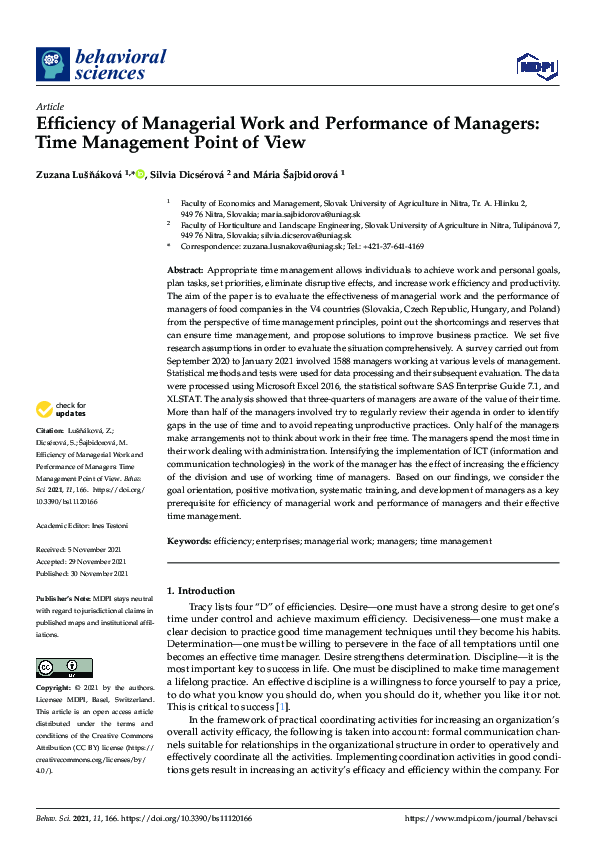 (PDF) Efficiency of Managerial Work and Performance of Managers: Time ...