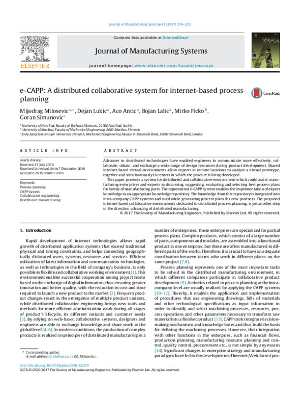 (PDF) e-CAPP: A distributed collaborative system for internet-based process planning | Dejan ...