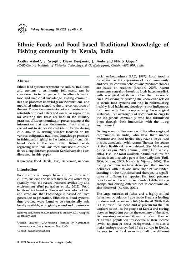 (PDF) Ethnic Foods and Food based Traditional Knowledge of Fishing ...