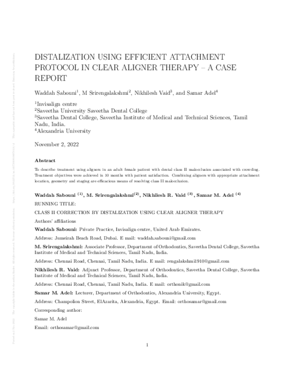 Pdf Distalization Using Efficient Attachment Protocol In Clear Aligner Therapy A Case Report