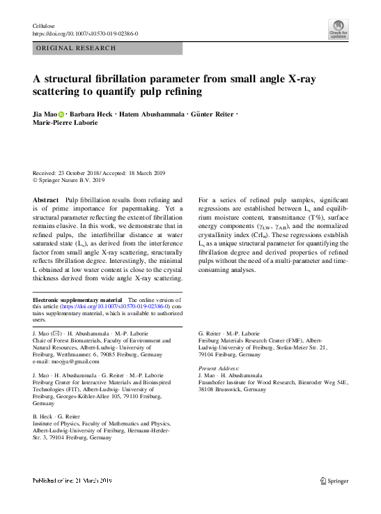 (PDF) A structural fibrillation parameter from small angle X-ray scattering to quantify pulp ...