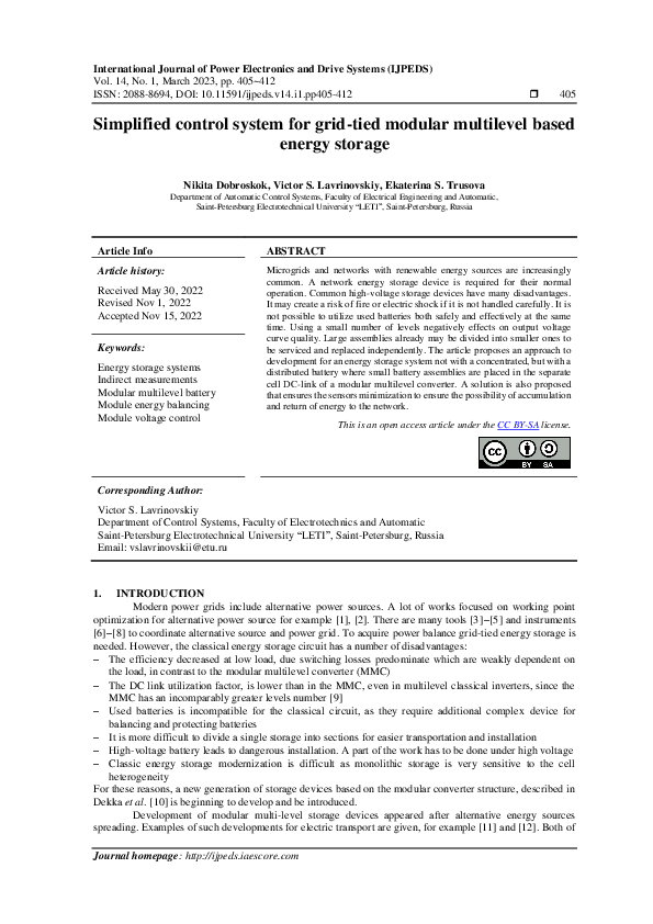 (PDF) Simplified control system for grid-tied modular multilevel based ...