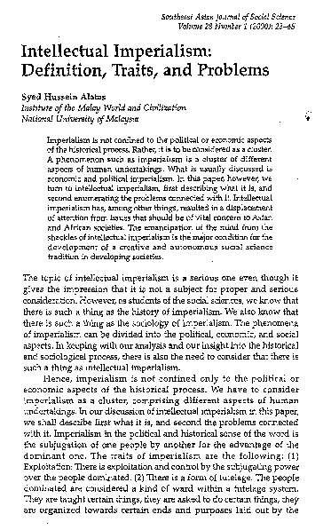 (PDF) Intellectual Imperialism: Definition, Traits, and Problems