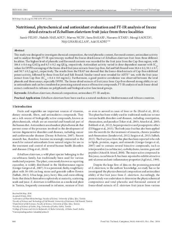 Pdf Nutritional Phytochemical And Antioxidant Evaluation And Ft Ir