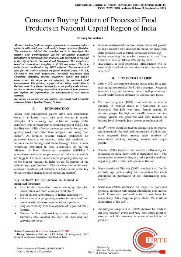 (PDF) Consumer Buying Pattern of Processed Food Products in National ...