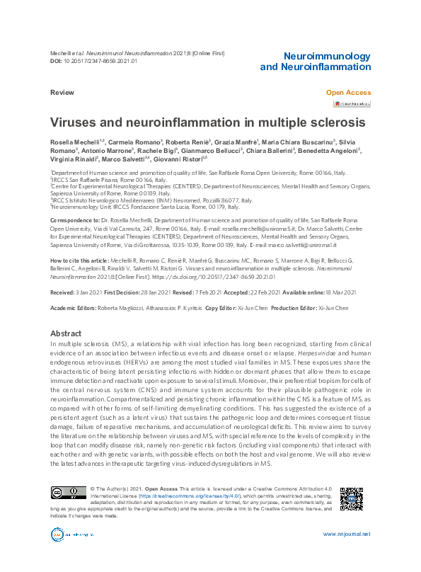 (PDF) Viruses and neuroinflammation in multiple sclerosis