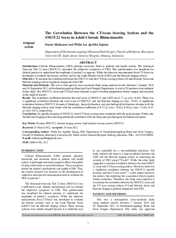 (PDF) The Correlation Between the CT-Scan Scoring System and the SNOT ...