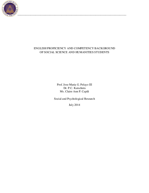 (PDF) English Proficiency and Competency Background of Social Science ...