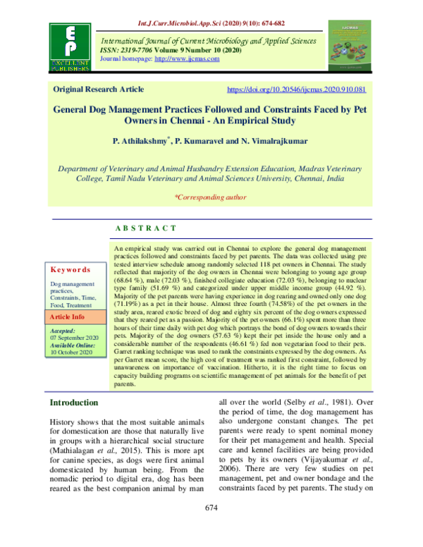 (PDF) General Dog Management Practices Followed and Constraints Faced ...