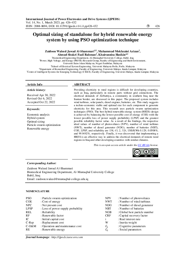 Optimal Sizing Of Standalone For Hybrid Renewable Energy System By