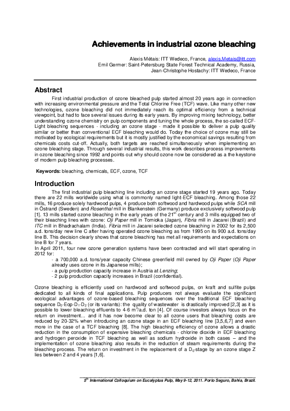 (PDF) Achievements in Industrial Ozone Bleaching