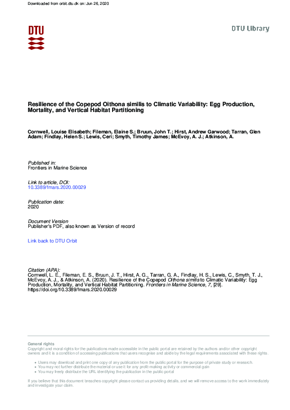 (PDF) Resilience of the Copepod Oithona similis to Climatic Variability ...