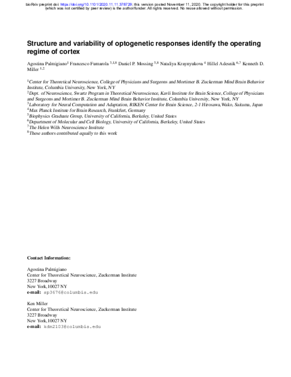 (PDF) Structure and variability of optogenetic responses identify the operating regime of cortex