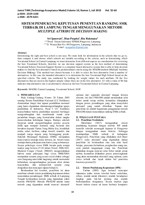 (PDF) Sistem Pendukung Keputusan Penentuan Ranking SMK Terbaik DI ...
