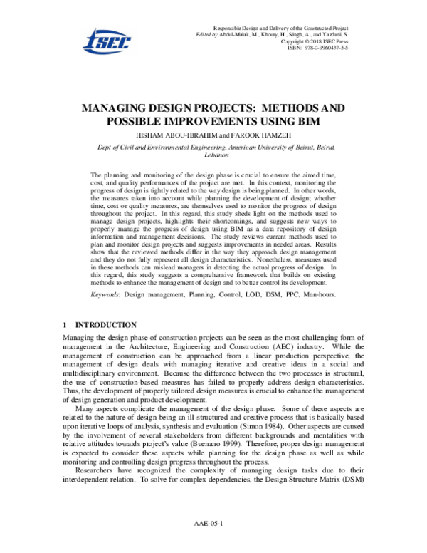 (PDF) Managing Design Projects: Methods and Possible Improvements Using Bim