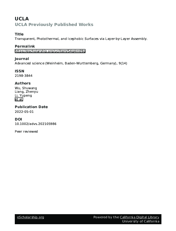 (PDF) Transparent, Photothermal, and Icephobic Surfaces via Layer‐by ...