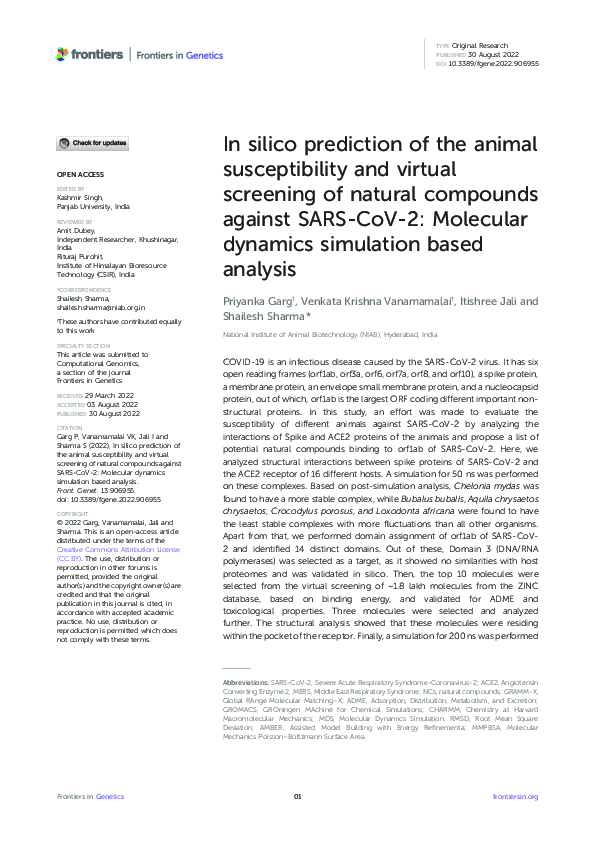 (PDF) In silico prediction of the animal susceptibility and virtual ...