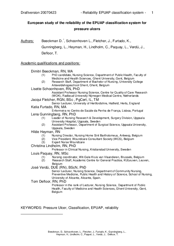 (PDF) EPUAP classification system for pressure ulcers: European ...