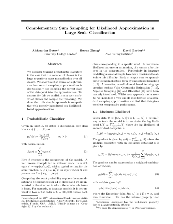 Pdf Complementary Sum Sampling For Likelihood Approximation In Large