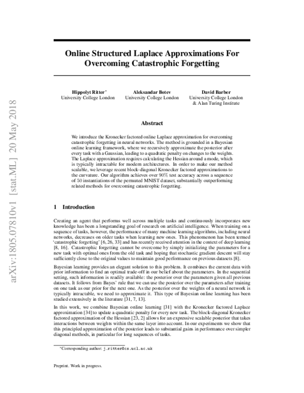 (PDF) Online Structured Laplace Approximations For Overcoming Catastrophic Forgetting