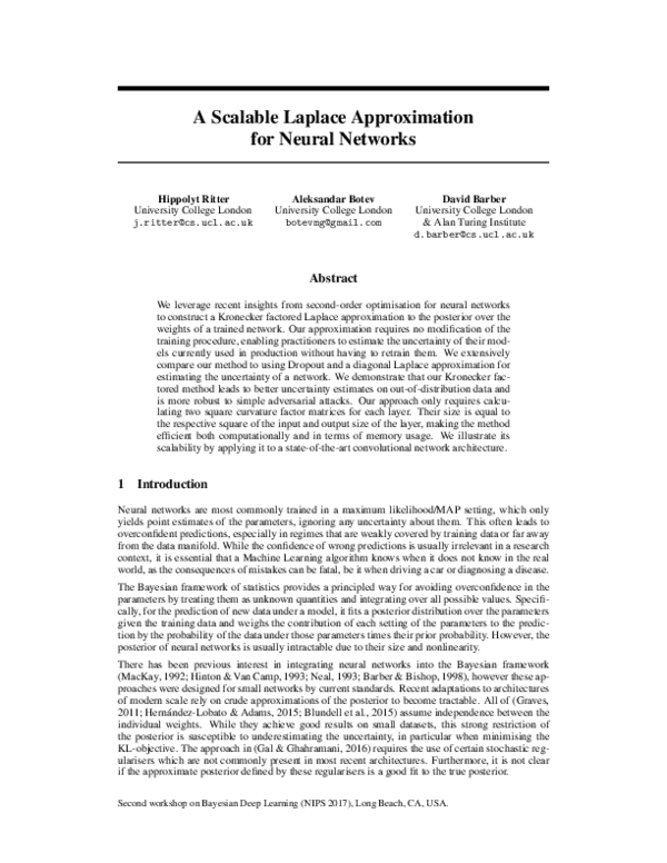 (PDF) A Scalable Laplace Approximation for Neural Networks