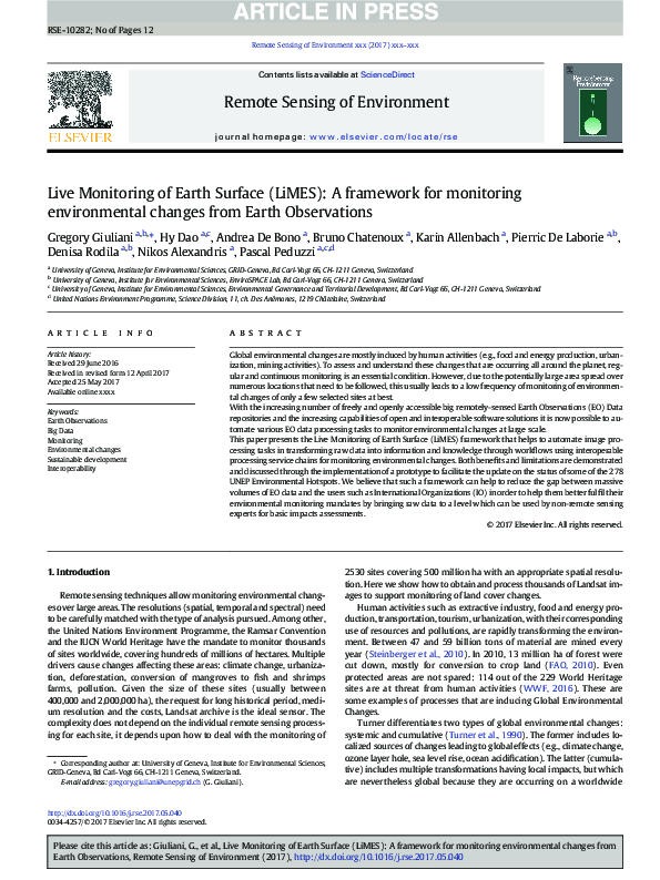 (PDF) Live Monitoring of Earth Surface (LiMES): A framework for monitoring environmental changes ...