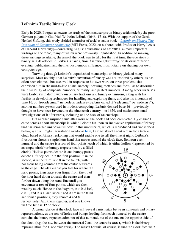 (PDF) Leibniz's Tactile Binary Clock