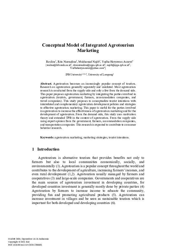 (PDF) Conceptual Model of Integrated Agrotourism Marketing