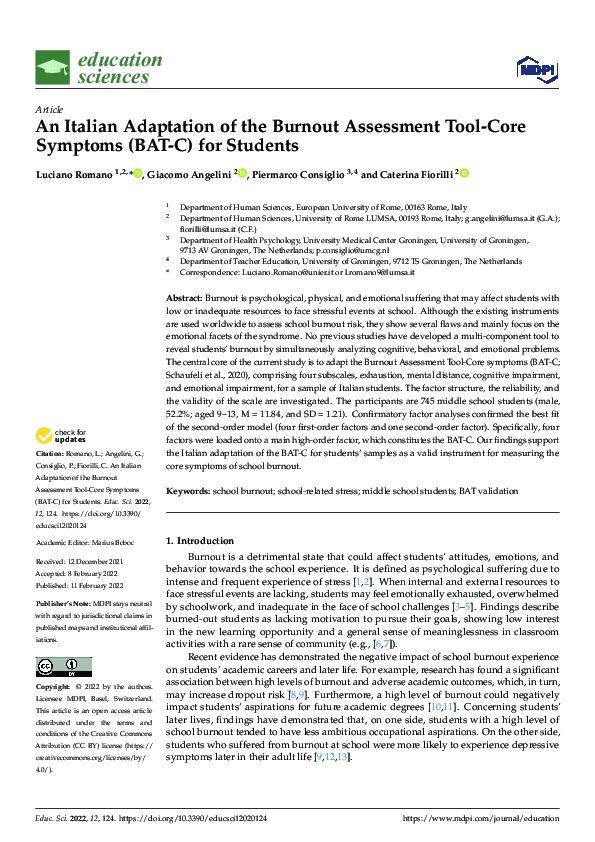 (PDF) An Italian Adaptation of the Burnout Assessment Tool-Core ...
