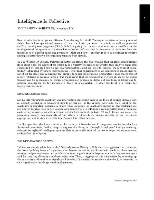 (PDF) Intelligence Is Collective