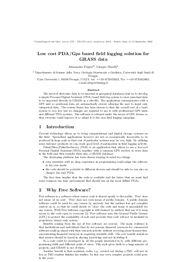 (PDF) Low cost PDA/Gps based field logging solution for GRASS data