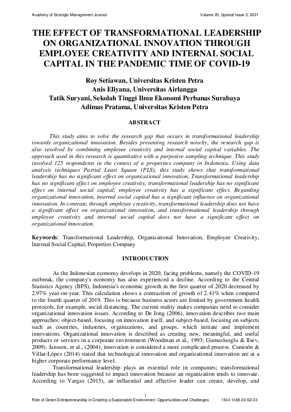 (PDF) The Effect of Transformational Leadership on Organizational Innovation Through Employee ...