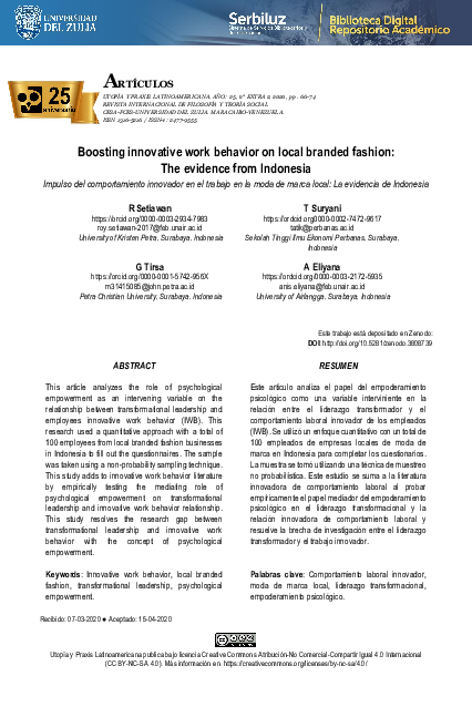 (PDF) Boosting innovative work behavior on local branded fashion: The evidence from Indonesia