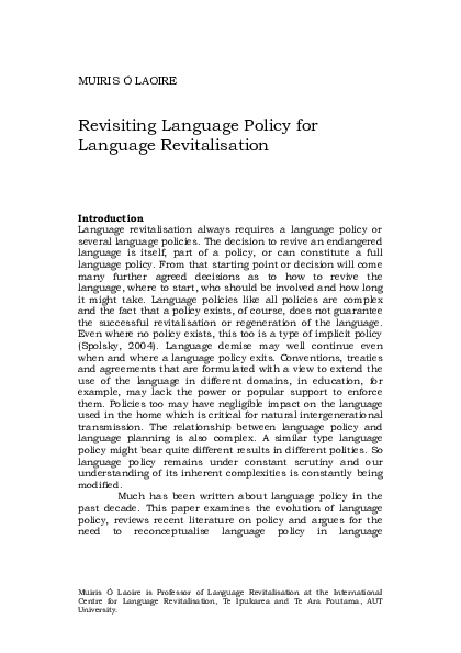 (PDF) New perspetives on language policy for language revitalisation