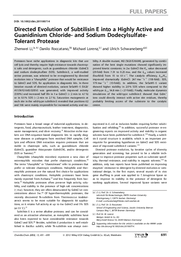 (PDF) Directed Evolution of Subtilisin E into a Highly Active and ...