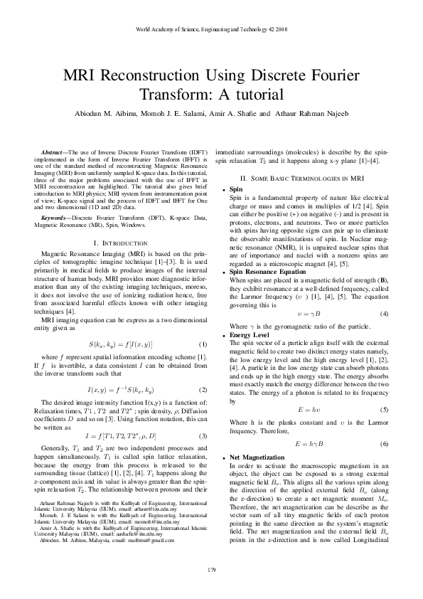 (PDF) Mri Reconstruction Using Discrete Fourier Transform: A Tutorial
