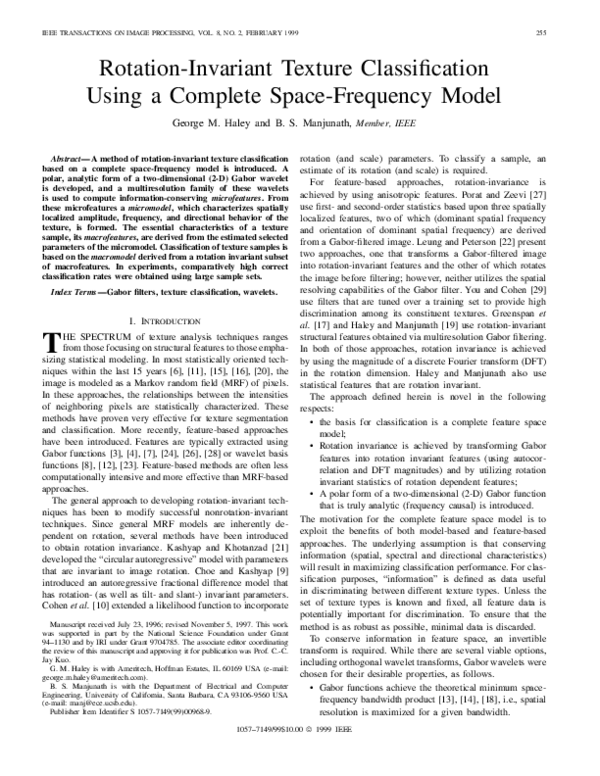 Pdf Rotation Invariant Texture Classification Using A Complete Space Frequency Model