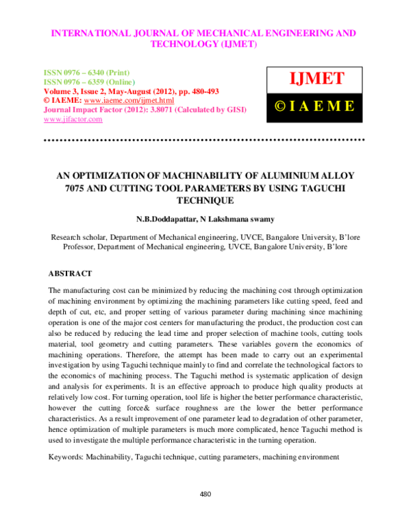 Pdf An Optimization Of Machinability Of Aluminium Alloy 7075 And