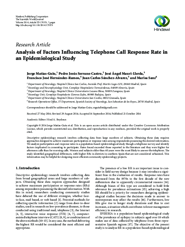 (PDF) Analysis of Factors Influencing Telephone Call Response Rate in ...