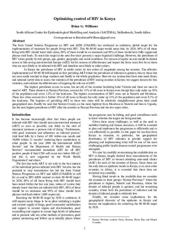 (PDF) Optimizing control of HIV in Kenya