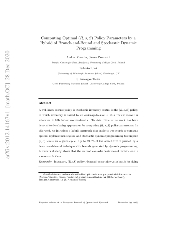(PDF) Computing optimal (R,s,S) policy parameters by a hybrid of branch-and-bound and stochastic ...