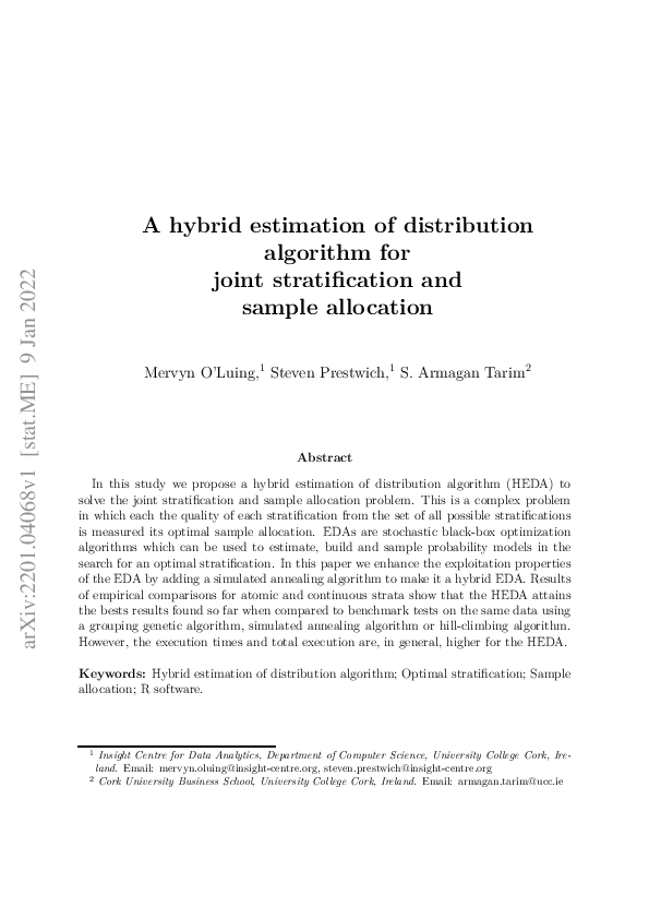 Pdf A Hybrid Estimation Of Distribution Algorithm For Joint Stratification And Sample