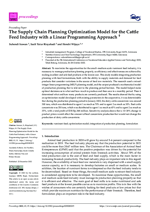 (PDF) The Supply Chain Planning Optimization Model for the Cattle Feed Industry with a Linear ...