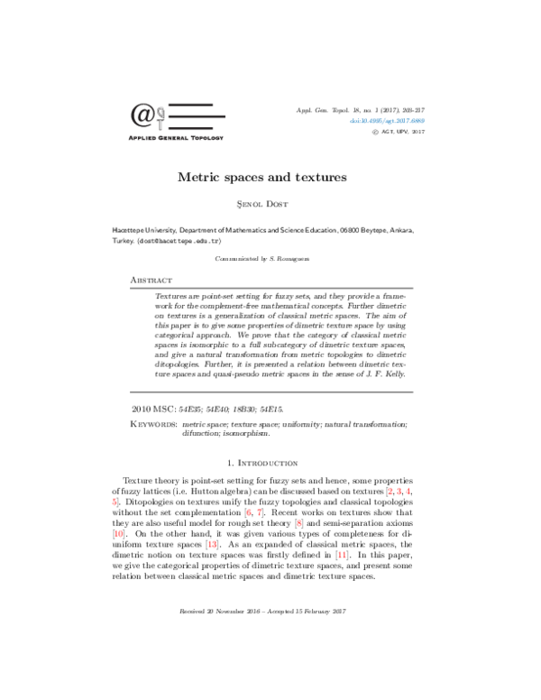 (PDF) Metric spaces and textures