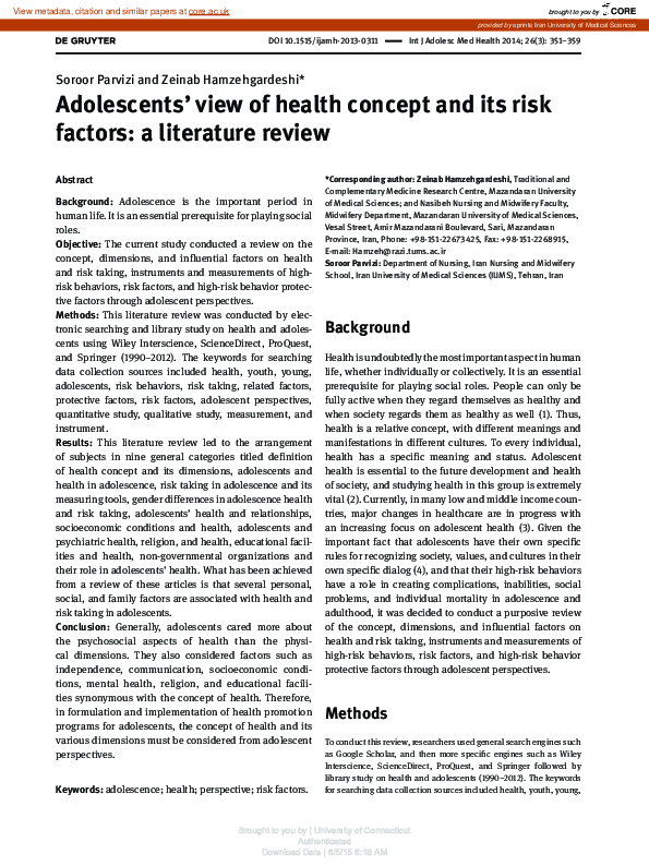 (PDF) Adolescents’ view of health concept and its risk factors: a ...