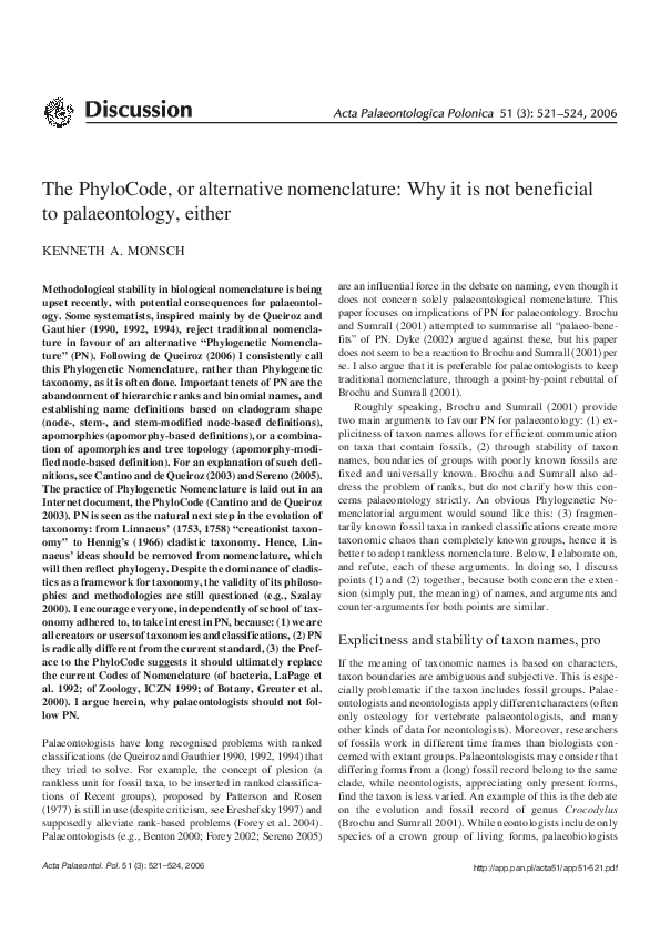 (PDF) The phylocode, or alternative nomenclature
