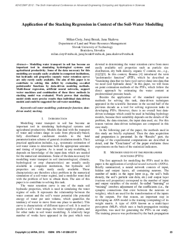 (PDF) Application of the Stacking Regression in Context of the Soil-Water Modelling