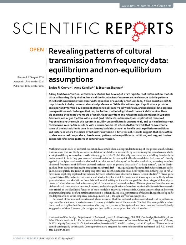 (PDF) Revealing patterns of cultural transmission from frequency data ...