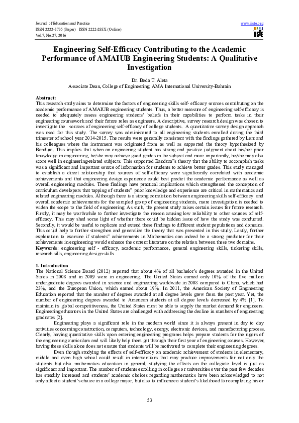 (PDF) Engineering Self-Efficacy Contributing to the Academic ...