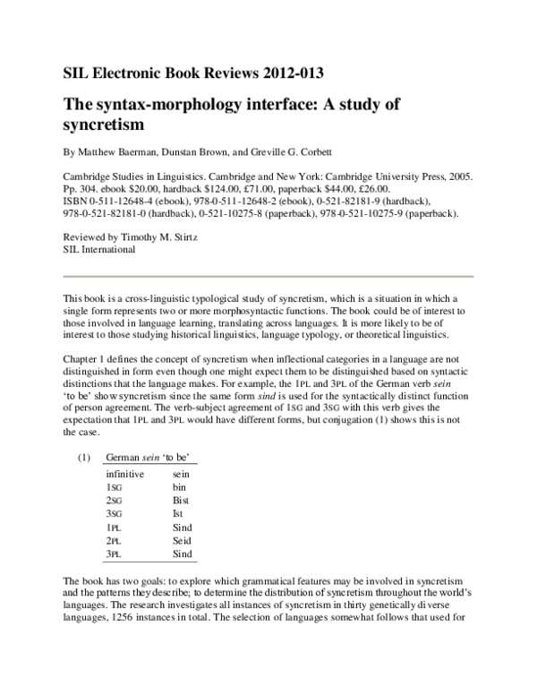 (PDF) The Syntax–Morphology Interface